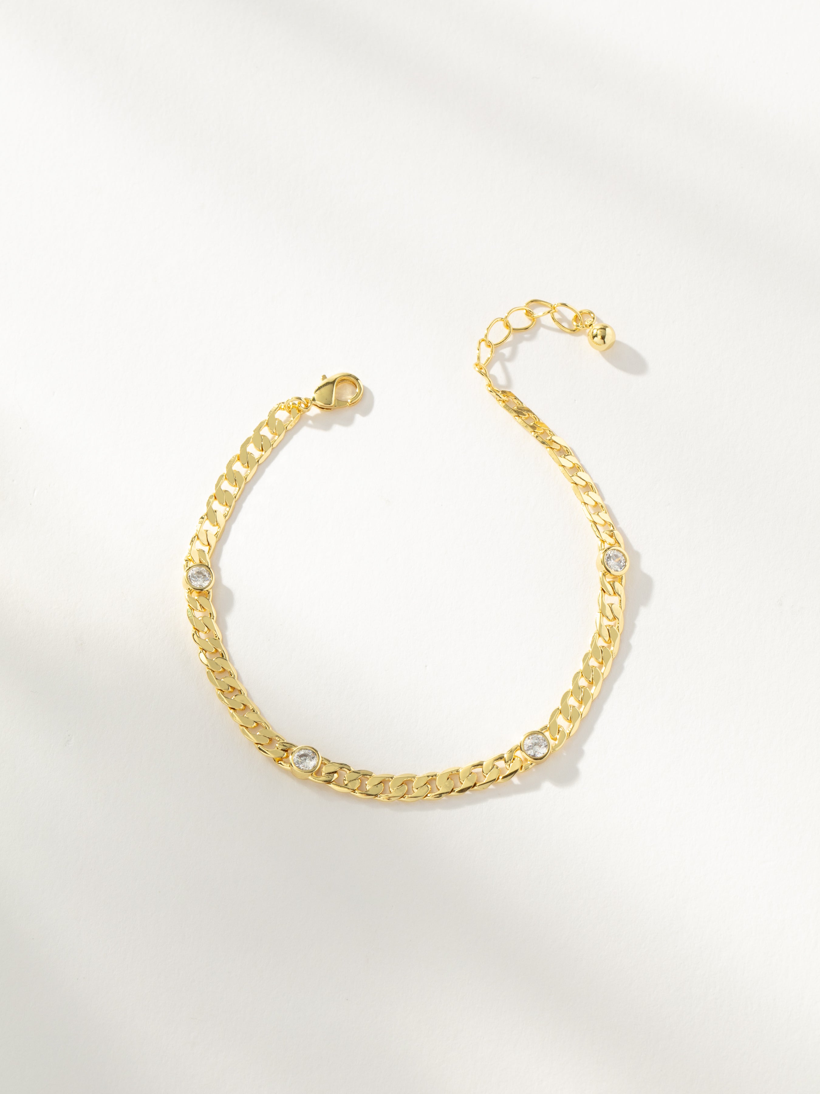 Gold Bradley Cubic Zirconia Stone Curb Chain Bracelet | Uncommon James