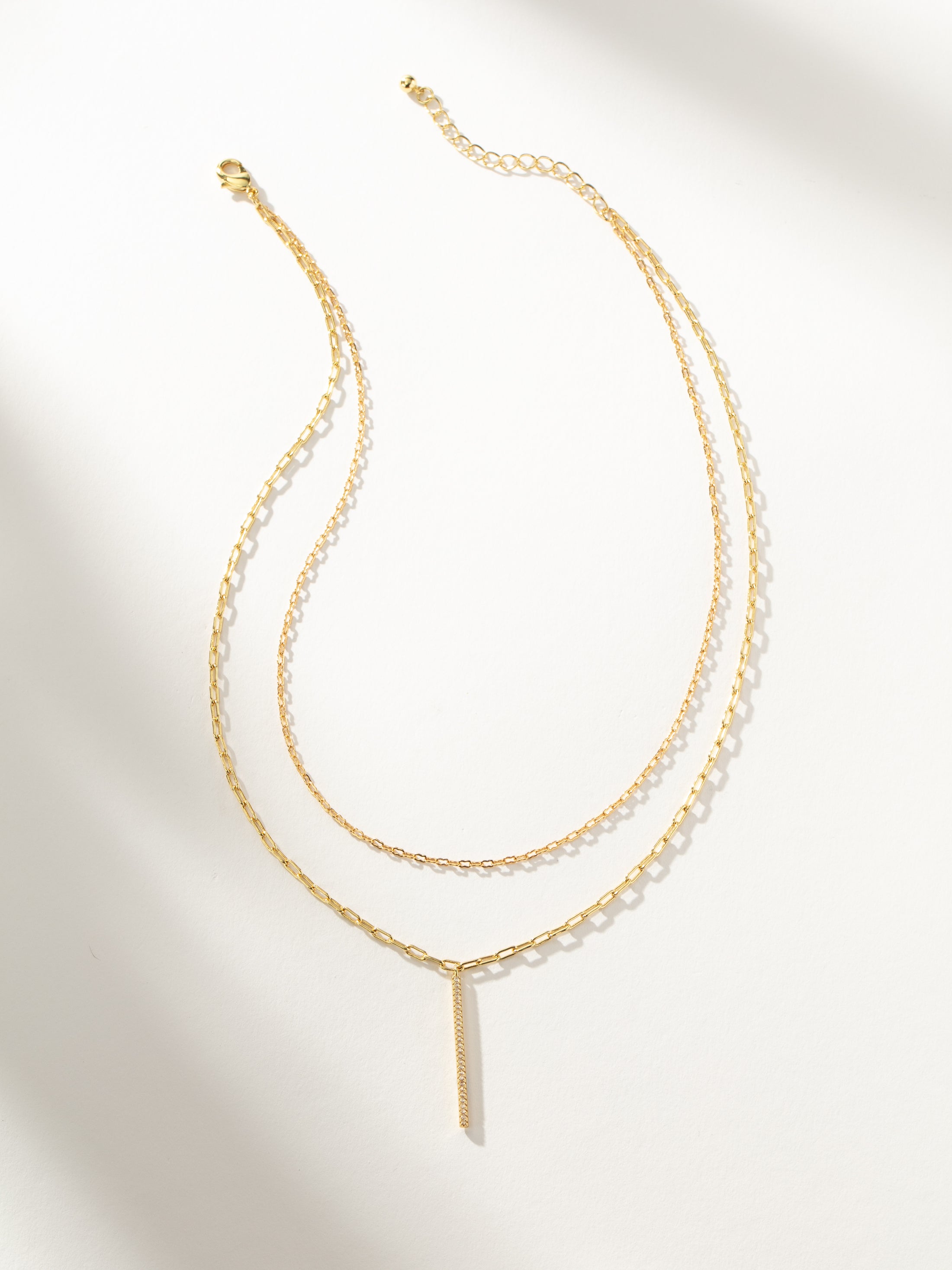 Gold Simple Pavé Bar + Double Chain Layered Necklace | Uncommon James
