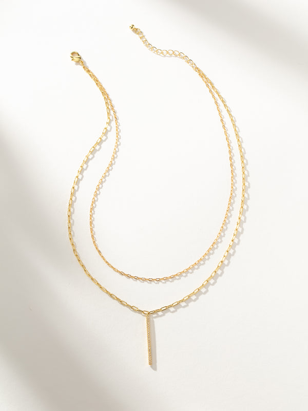 Gold Simple Pavé Bar + Double Chain Layered Necklace | Uncommon James