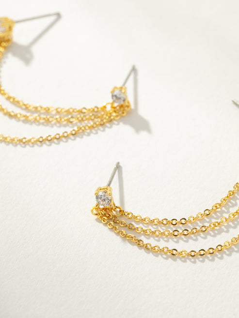 Triple Chain Ear Climber Earrings in Gold | Uncommon James