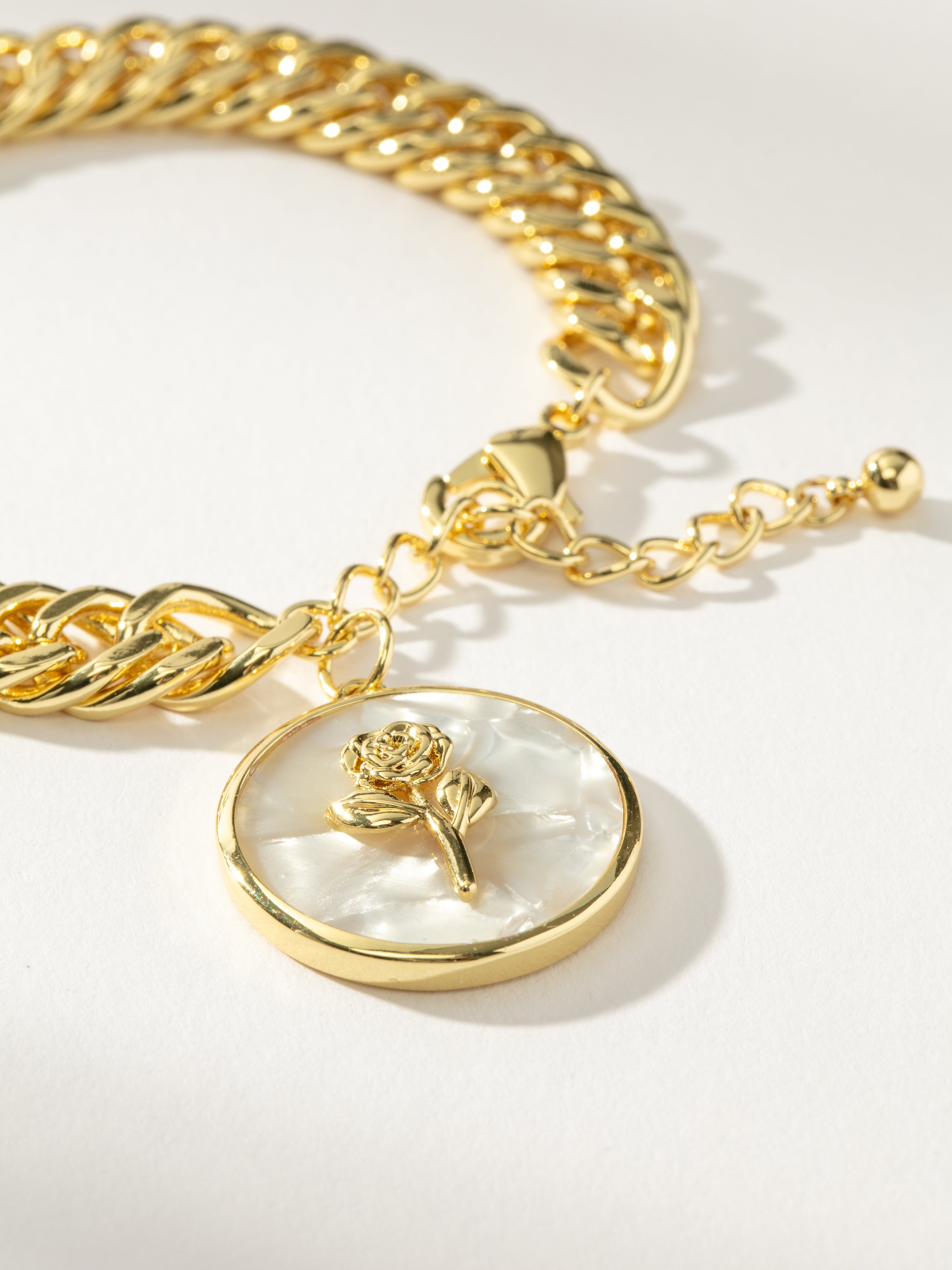 Gold Pearlescent Rose Statement Chain Bracelet | Uncommon James