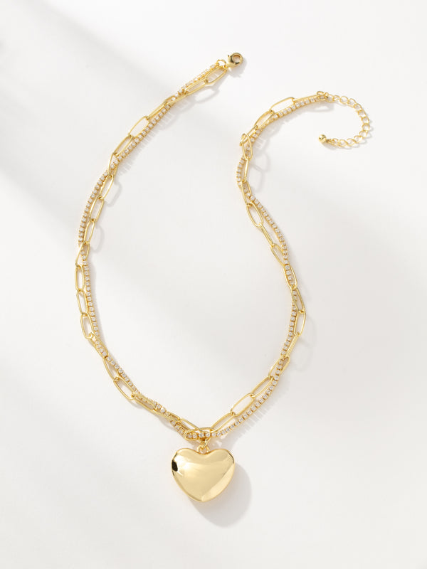Intertwined Pavé, Chain and Heart Necklace in Gold | Uncommon James
