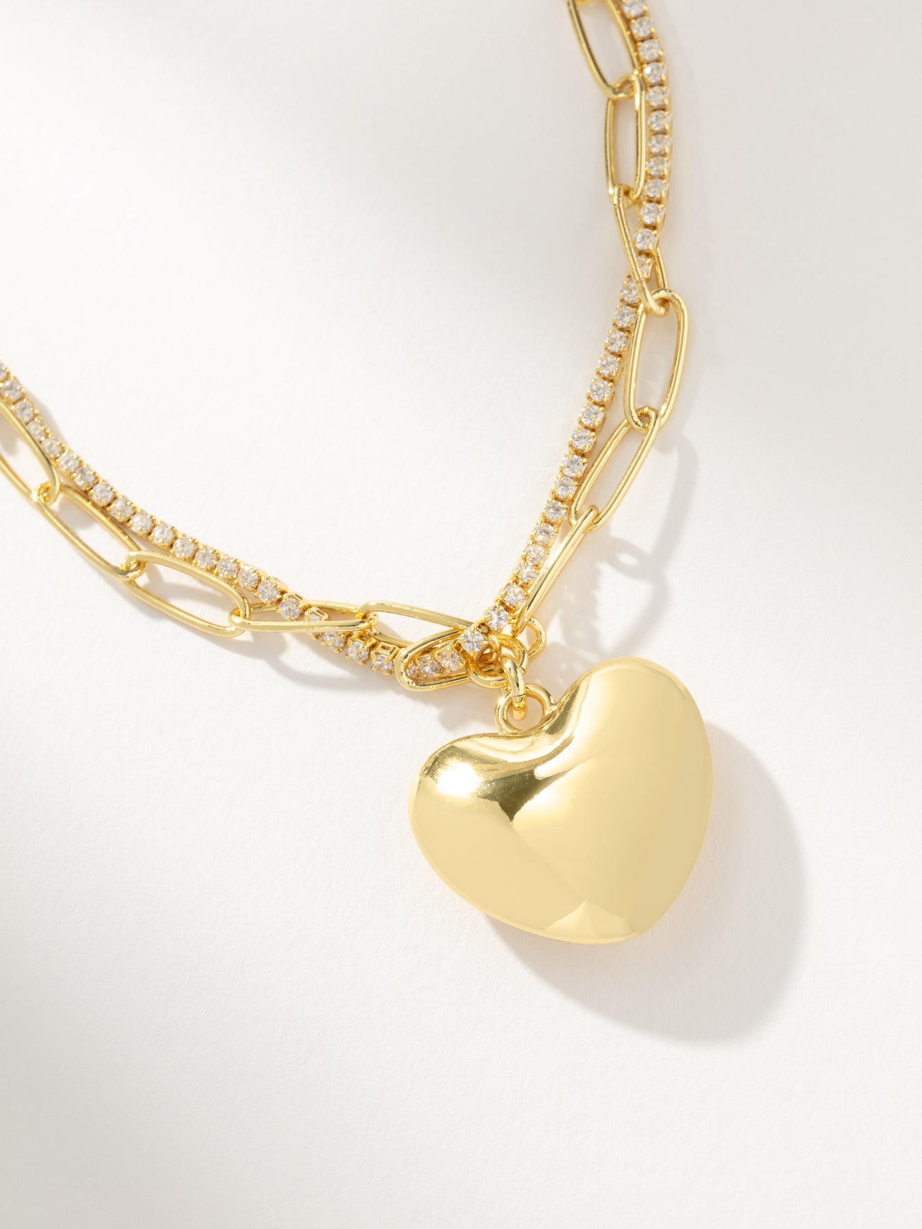 Intertwined Pavé, Chain and Heart Necklace in Gold | Uncommon James