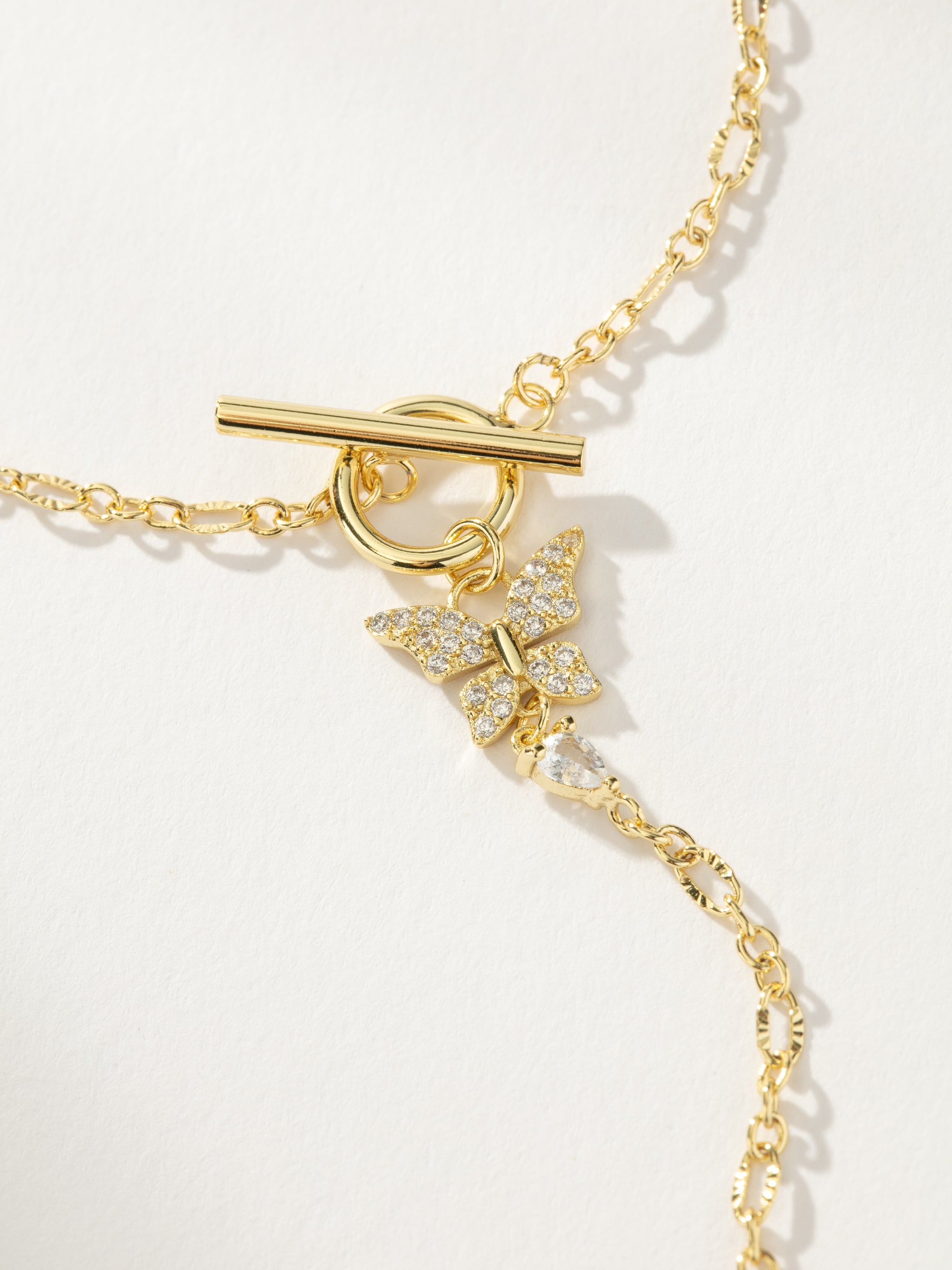 Pavé Butterfly and Chain Lariat Necklace in Gold | Uncommon James
