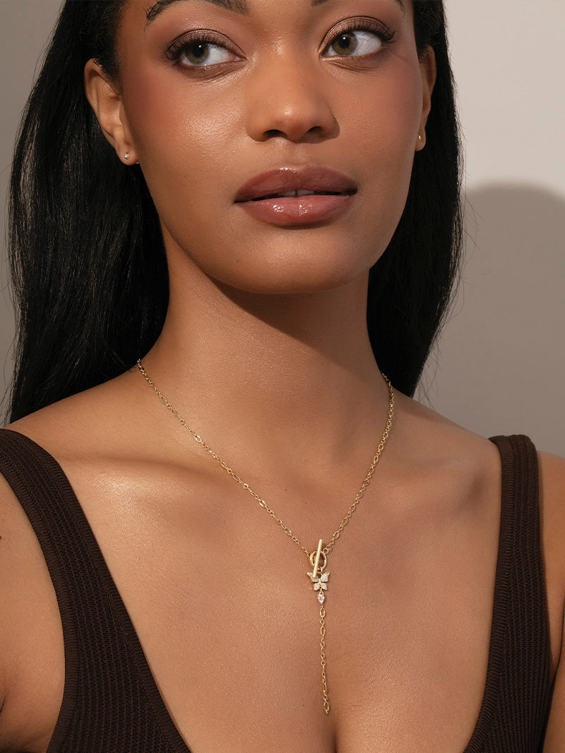 Pavé Butterfly and Chain Lariat Necklace in Gold | Uncommon James