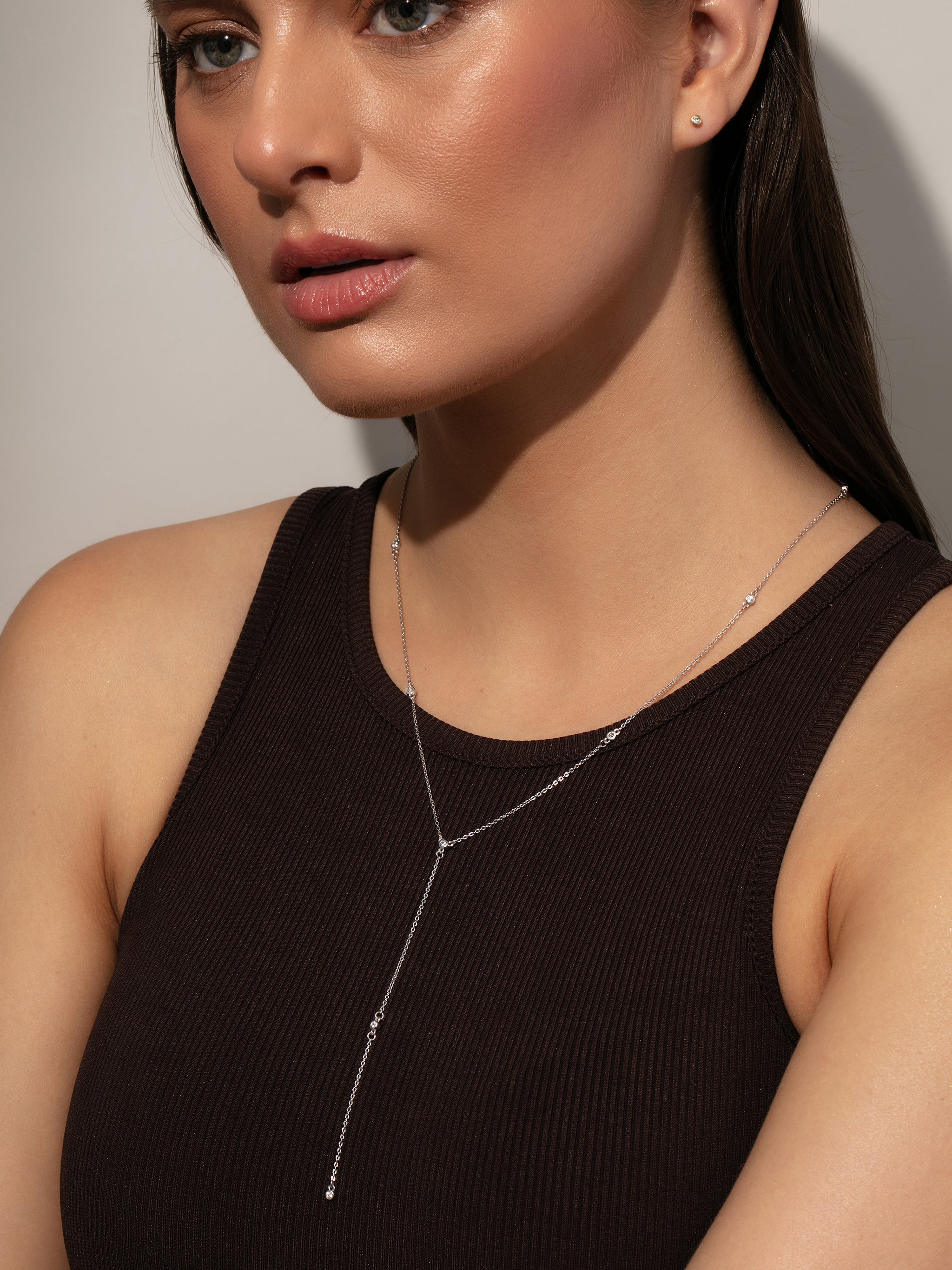 Icy Gemstone and Chain Lariat Necklace in Gold | Uncommon James