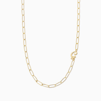 Silver + Gold Cursive Initial Necklace | Chain Letter Necklace ...