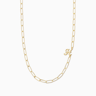Silver + Gold Cursive Initial Necklace | Chain Letter Necklace ...