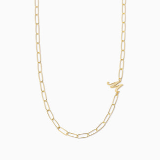 Silver + Gold Cursive Initial Necklace | Chain Letter Necklace ...