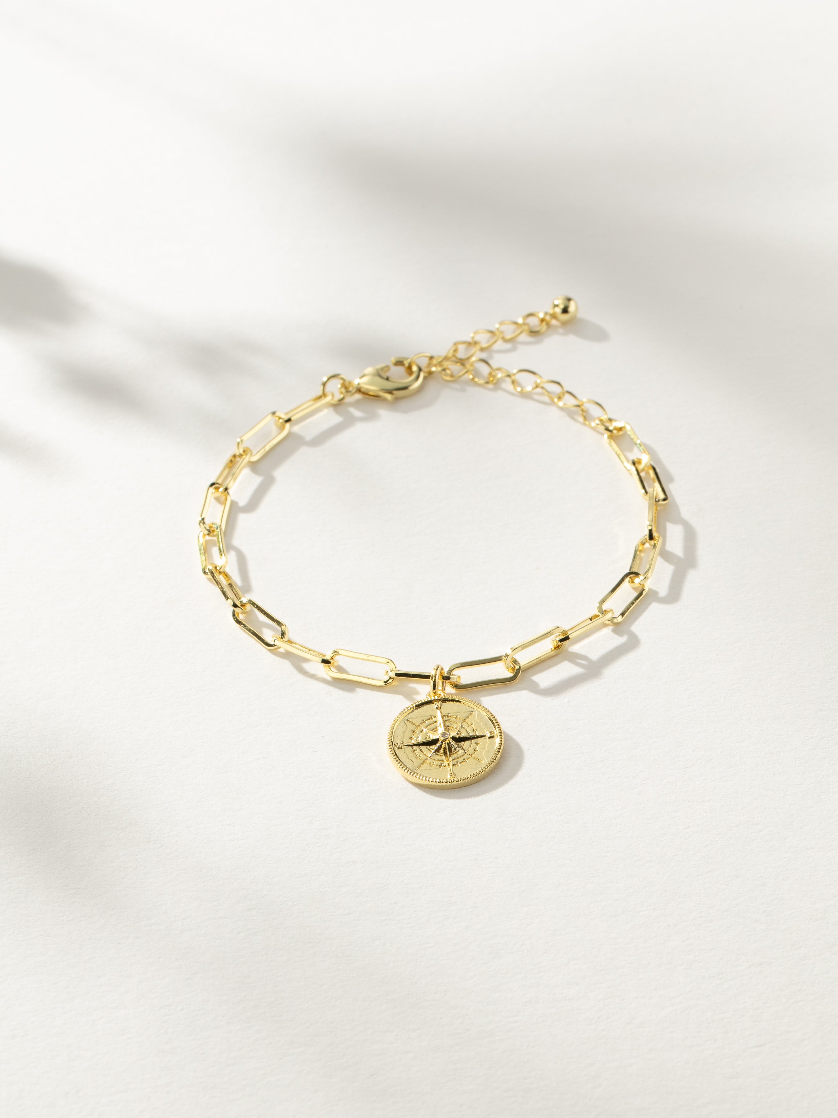 Gold Compass Pendant And Paperclip Chain Bracelet | Uncommon James