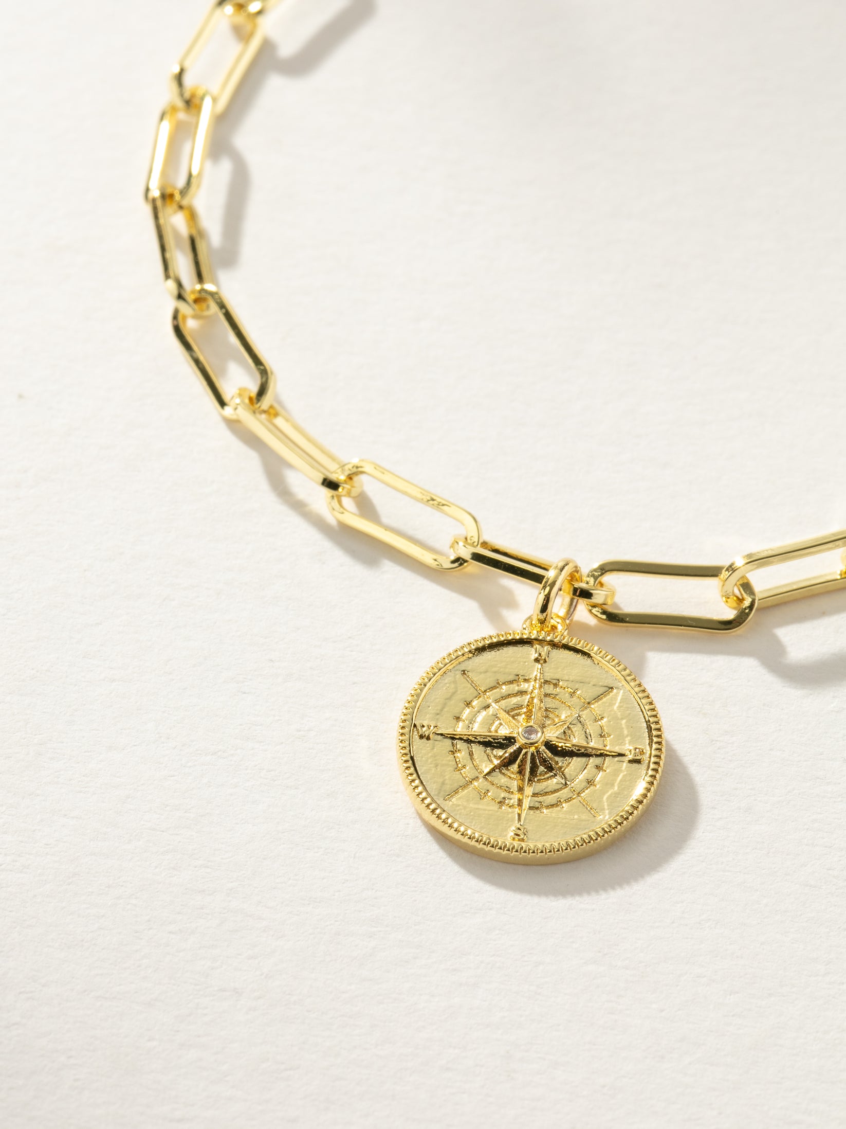 Gold Compass Pendant And Paperclip Chain Bracelet | Uncommon James
