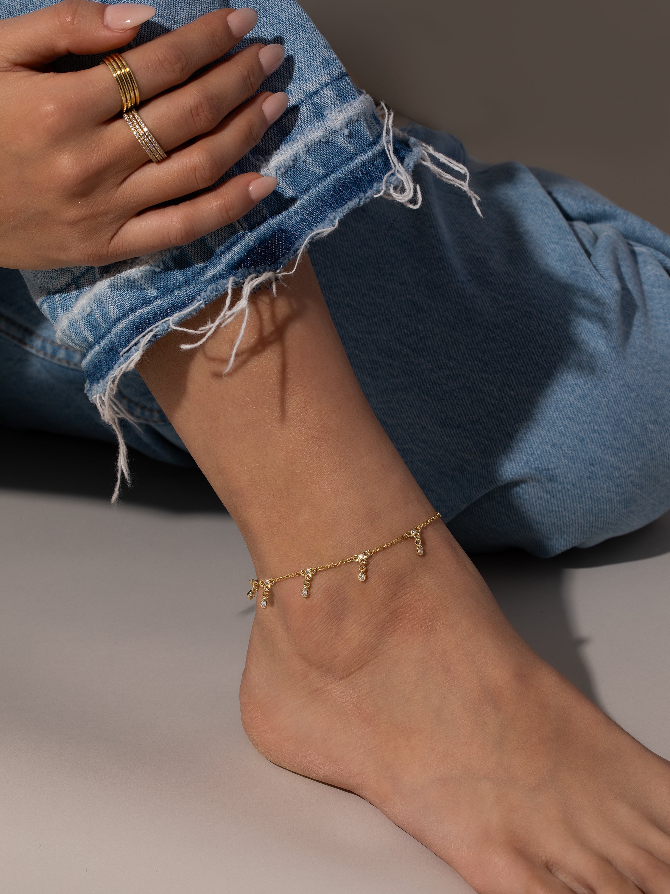 Gem Drop Chain Anklet in Gold and Silver | Uncommon James