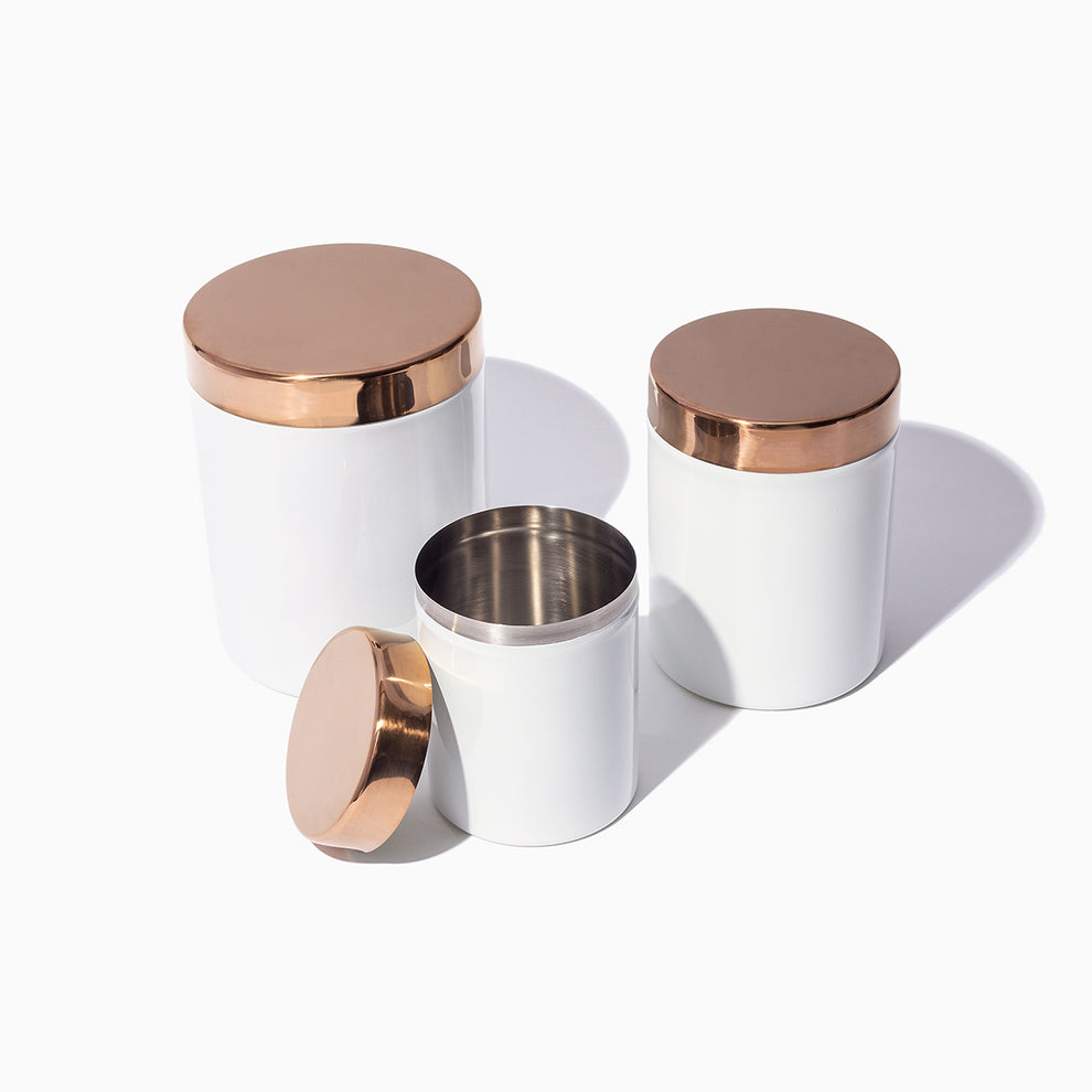 3 Piece Canister Set | White and Brass Stainless Steel Canisters ...