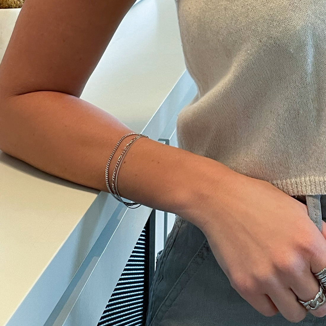 Sterling Silver Mini Gilded Dainty Chain Bracelet Set | Uncommon James