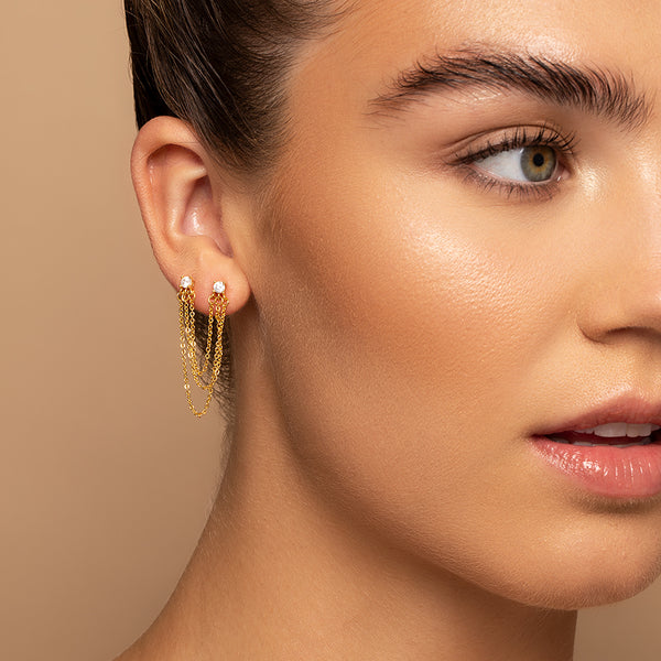 Triple Chain Ear Climber Earrings in Gold | Uncommon James