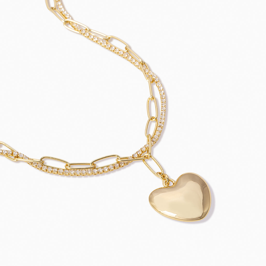 Intertwined Pavé, Chain and Heart Necklace in Gold | Uncommon James