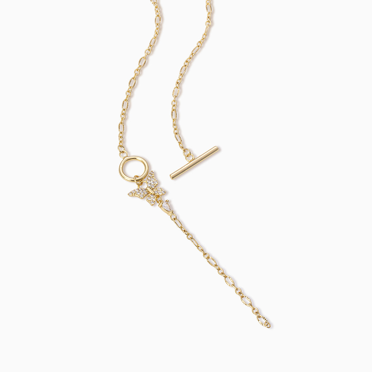 Pavé Butterfly and Chain Lariat Necklace in Gold | Uncommon James