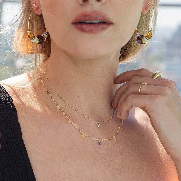 Watercolor Gem and Dainty Chain Necklace in Gold | Uncommon James